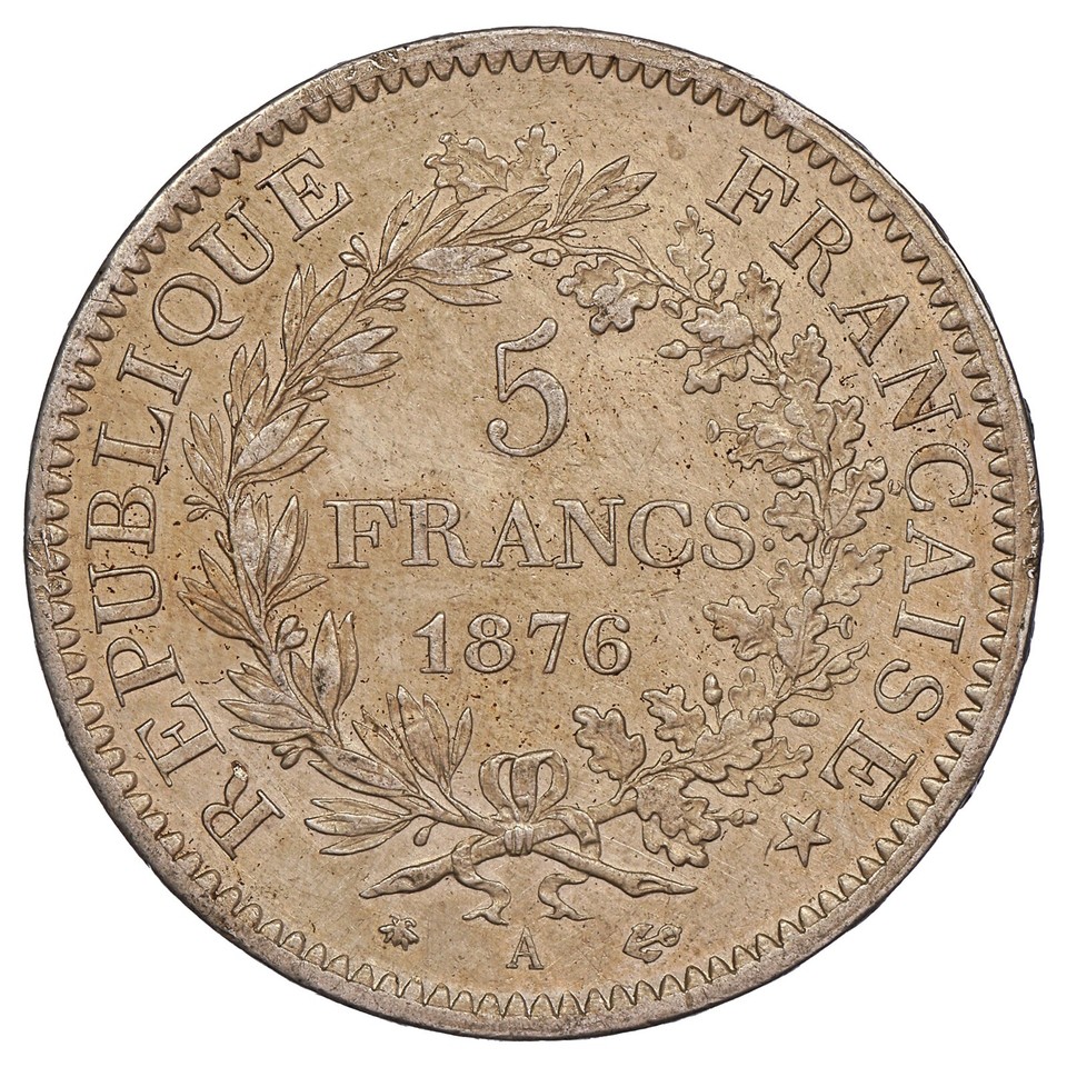 France - 5 Francs Hercule 1876 A Silver Paris AU - F.334/17 - Gad.744 ...