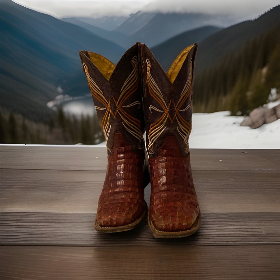 Cowtown Men’s Exotic Cowboy Boots 8 D Alligator Tail Square Toe | eBay