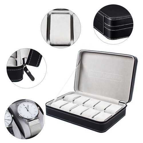 Black Watch Box 10 Slots Watch Box Watch Storage Box Multifunctional ...