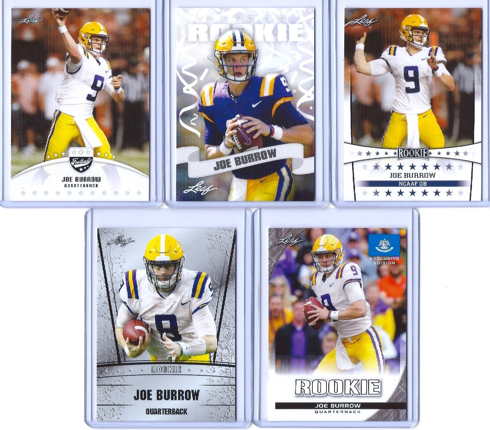 (5) "MINT" JOE BURROW 2020 LEAF "LIMITED EDITION' ROOKIE CARD LOT! LSU ...
