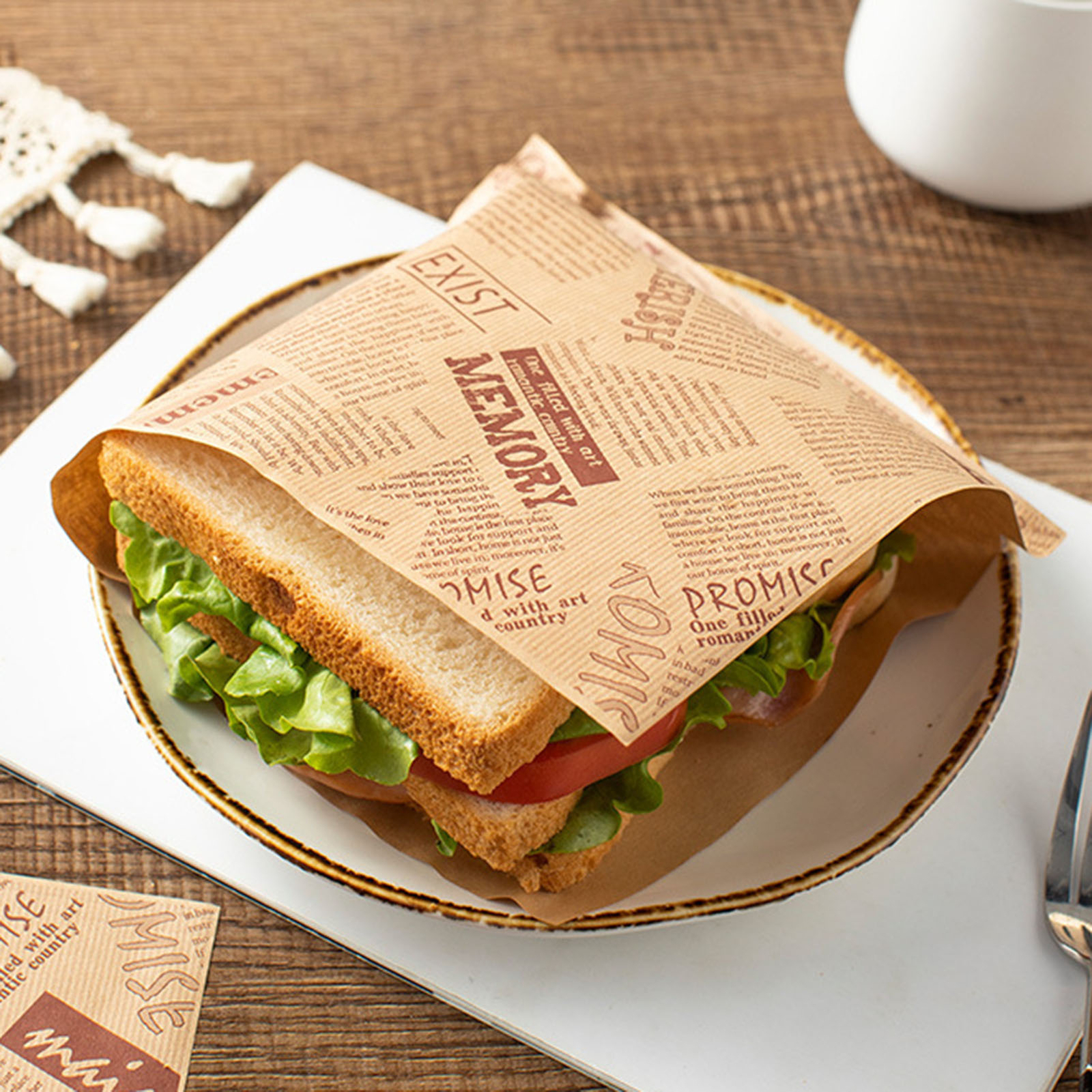 50pcs/bag Sandwich Wrappers Sanitary Waterproof Yellow Grid Hamburger ...