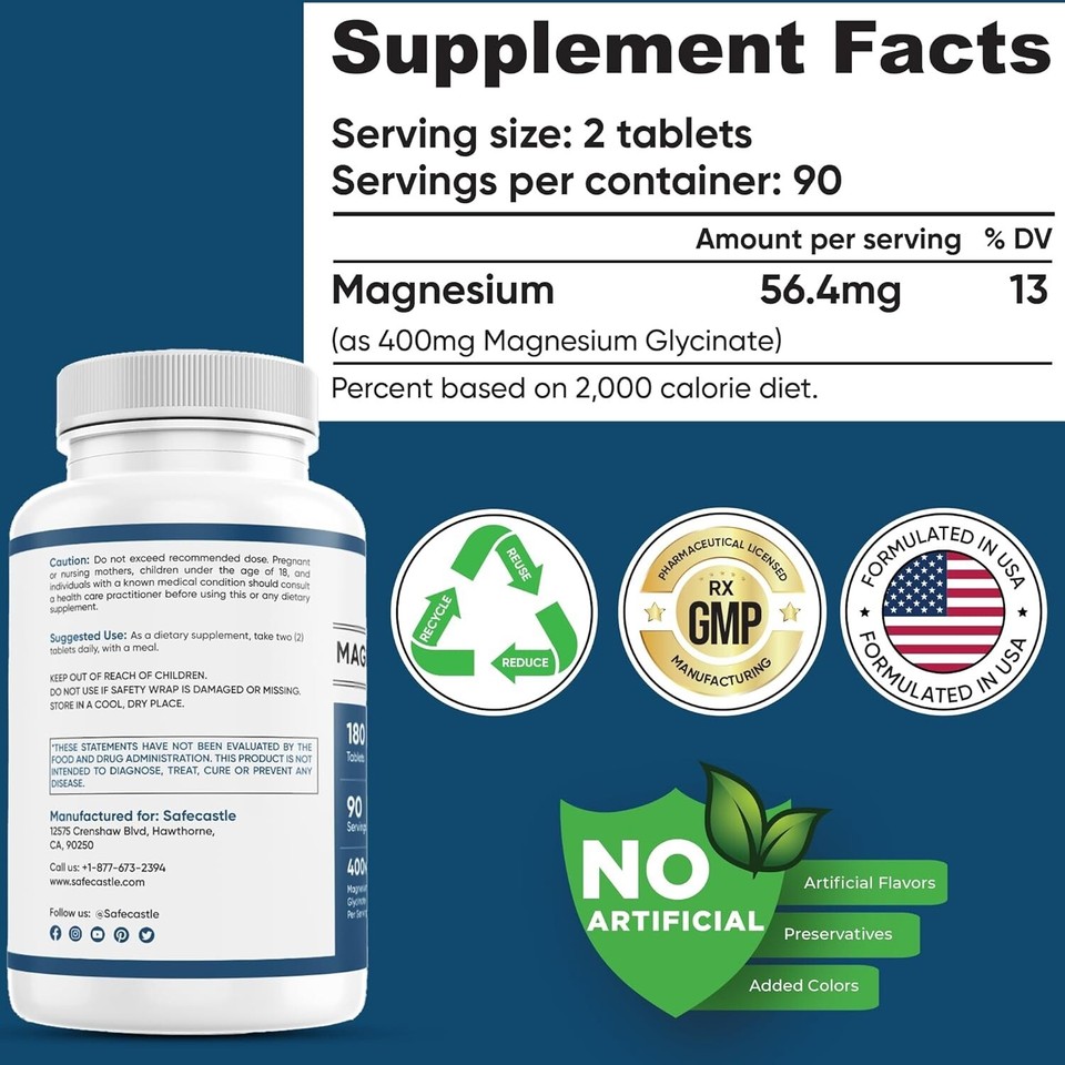 Nutrient Choice Magnesium Glycinate 400mg - 180 Tablets High Absorption ...