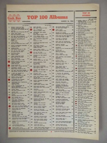 Cash Box "Top 100 Albums" MAGAZINE ARTICLE - 1963 ~~ Frank Fontaine ...