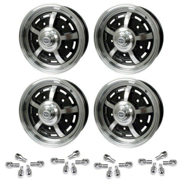 Set Of 4 15" X 5" Vw Bug 5 Lug Black Empi Sprint Star Wheels & Lug Nuts ...