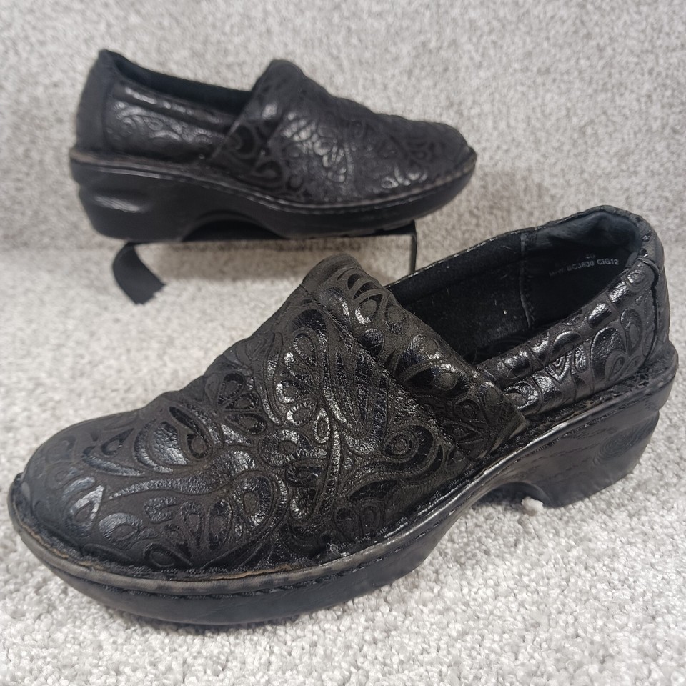 BOC Born Mules Clogs Women's 8.5 M/W Black Embossed Floral Slip On ...