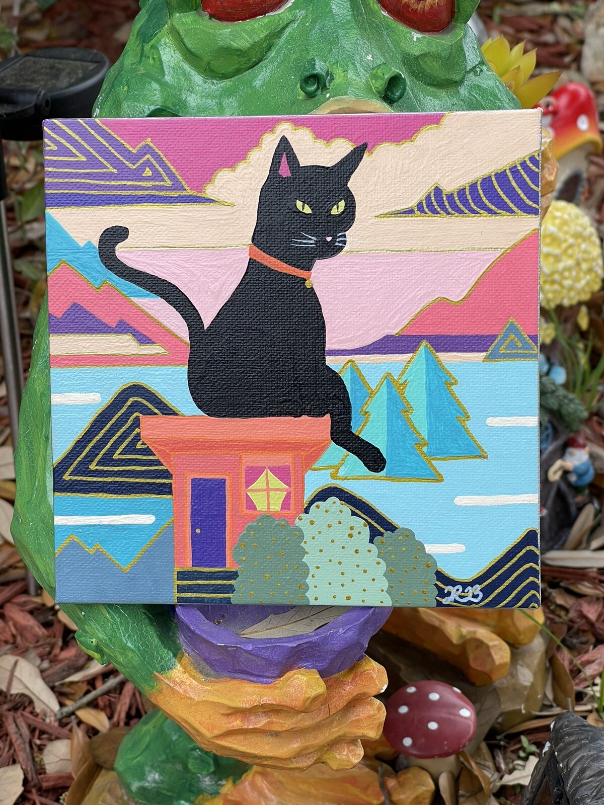 “Geo Cat 2” Original Painting Wall Art Room Decor Gift Friend | eBay