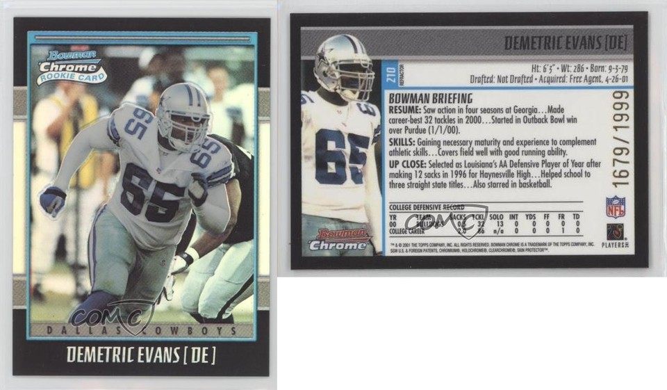 2001 Bowman Chrome Rookie Refractor 1679/1999 Demetric Evans #210 ...