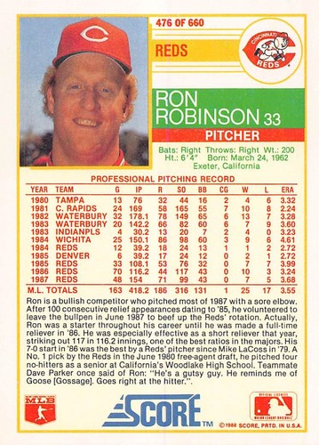 Ron Robinson 1988 Score 476 Cincinnati Reds Baseball Card | eBay