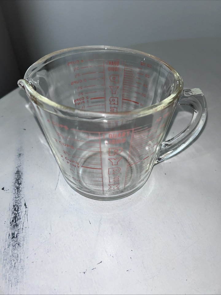Vintage Pyrex Glass Measuring Cup #532 4 Cup Red Lettering D Handle USA ...