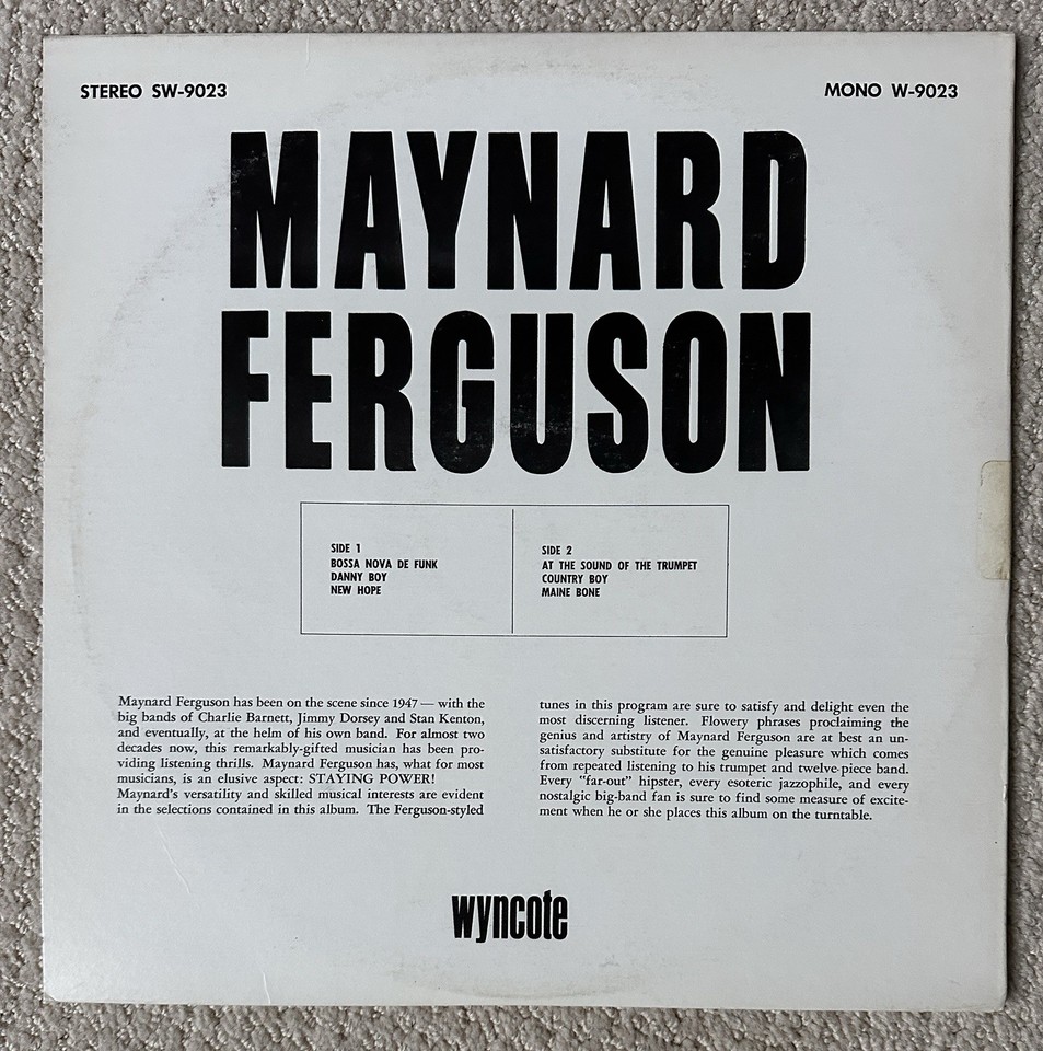 Maynard Ferguson Bossa Nova De Funk Vinyl LP Wyncote W-9023 Mono VG++ ...