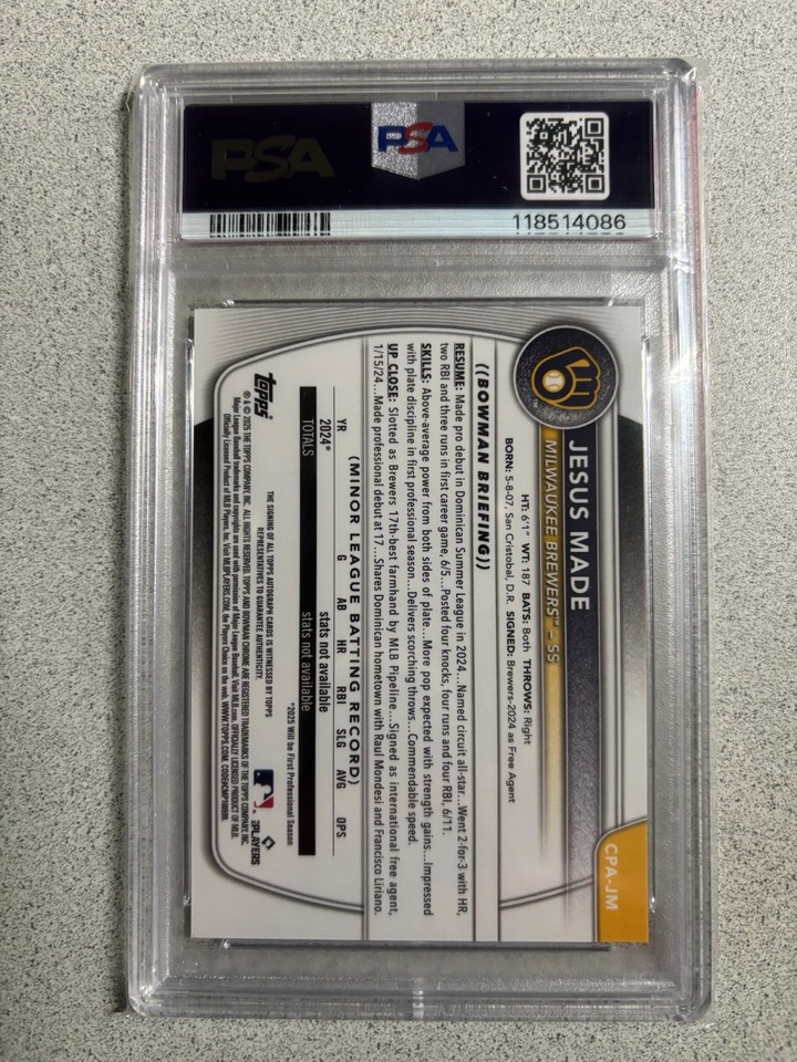 2025 Bowman Chrome Baseball Jesus Made Auto 04/10 TRUE BLACK PSA 8 CPA ...