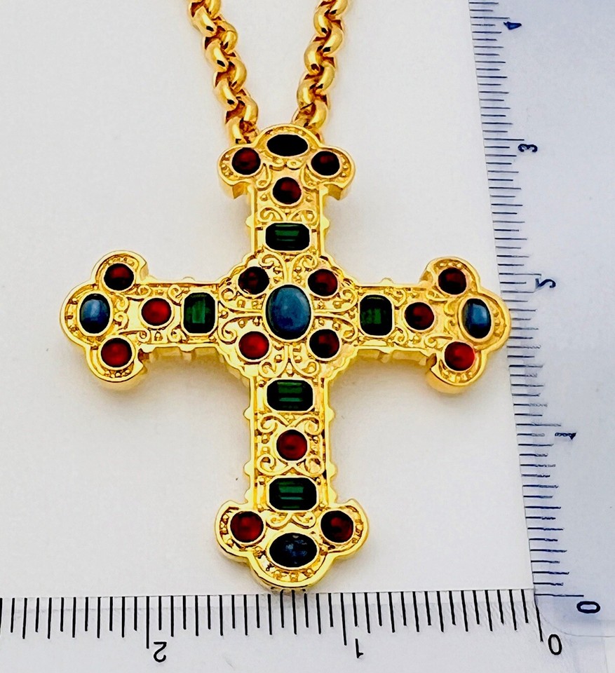 Signed Princess Michaela MVH Vintage New Gold Plated Cabochon Cross ...