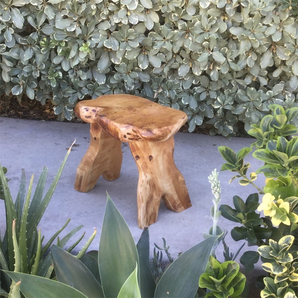 Rustic Natural Edge Cedar Wood Bench Stool End Side Table Unique Accent ...