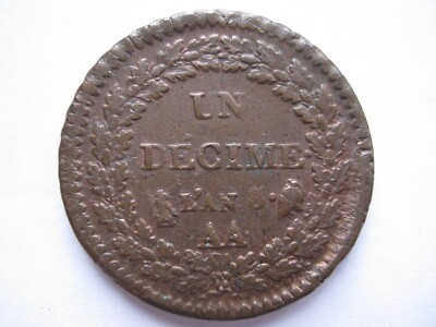 France L'An 8-AA (1799) copper Decime VF 8/5 AA/A Helmet/Cornucopiae | eBay