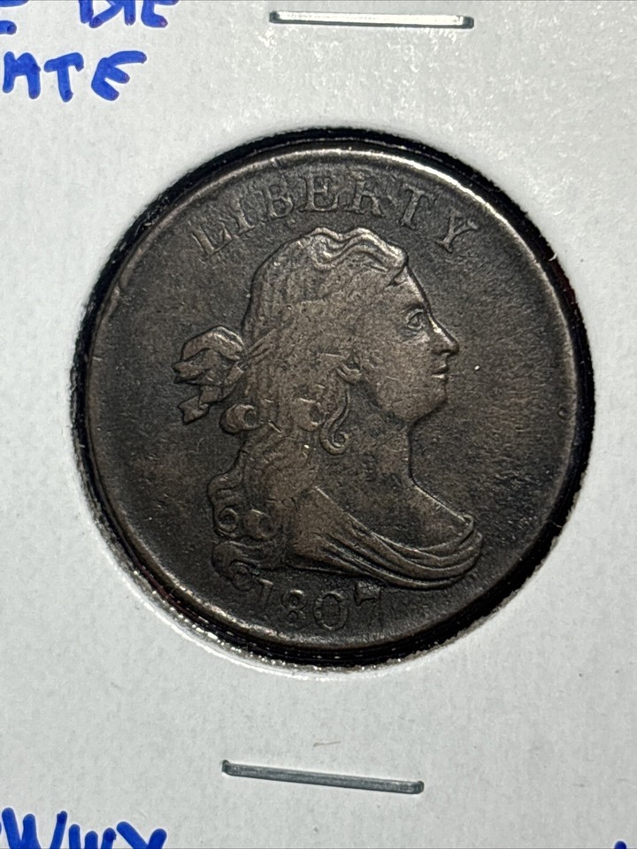 1807 Draped Bust Half Cent - US Copper Half Penny Coin Late Die State ...
