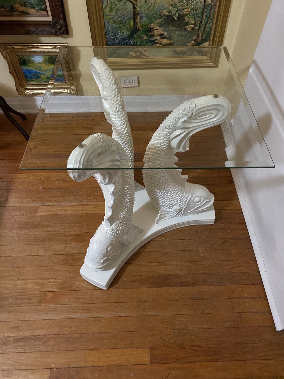 Koi Fish Console Coffee Accent Table-Glass Top-Neoclassical ...