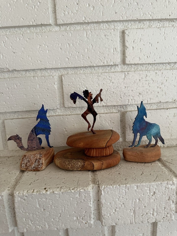 Southwestern Enameled Metal Art Work Figurines On Sandstone Base | eBay