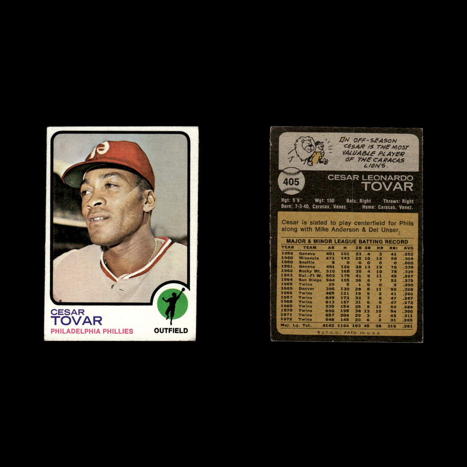Cesar Tovar #405 1973 Topps Philadelphia Phillies Baseball Card MLB EX ...