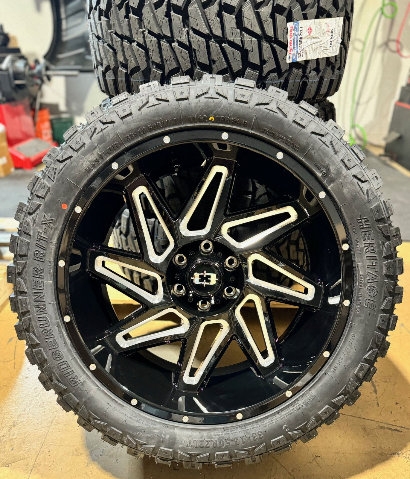 22x10 Vision Spyder Black Wheels 33" RT Tires Package 8x180 GMC Sierra ...