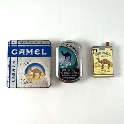 3 Vintage Camel Lights Cigarette Case Tin Box, Camel Lighter and Camel ...