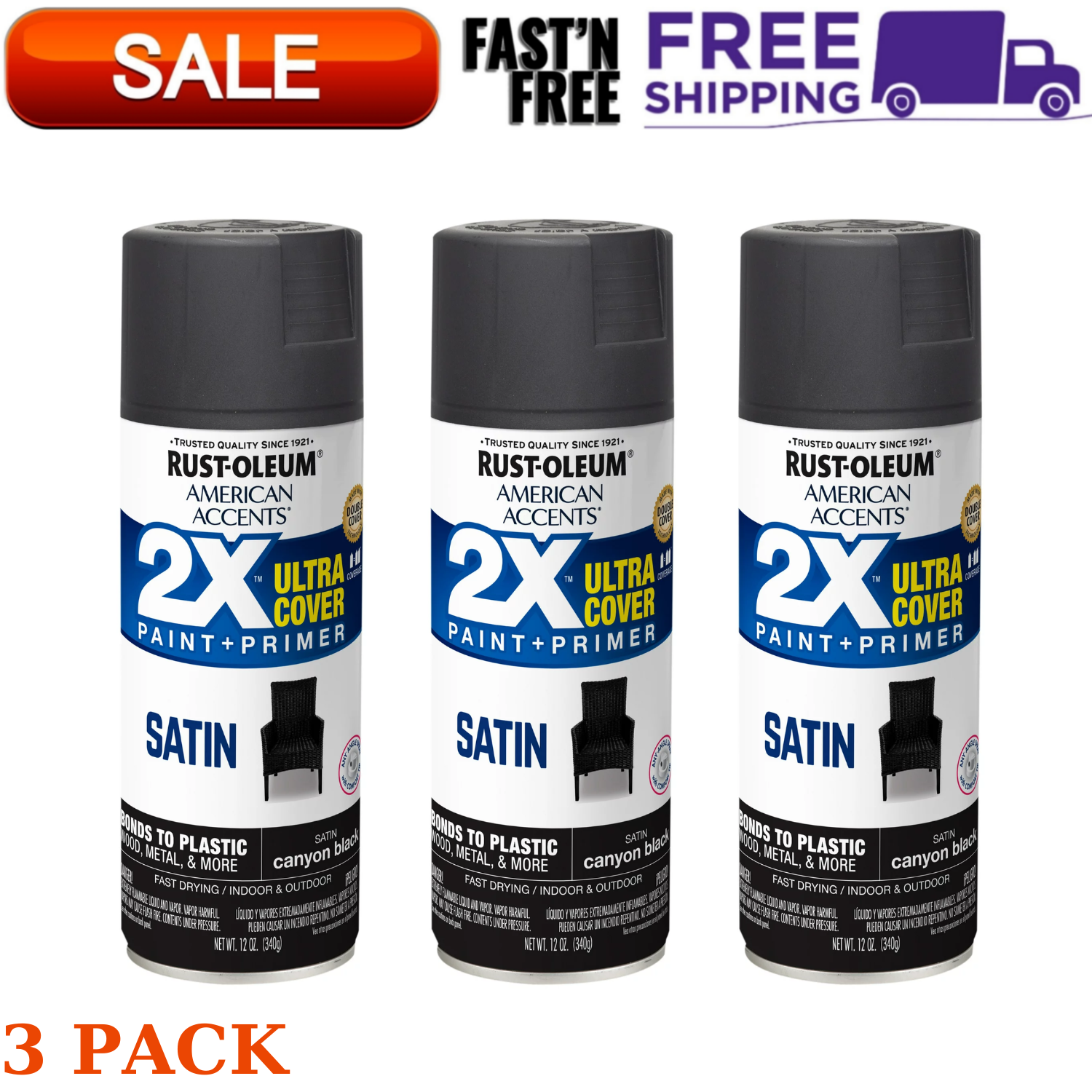 Canyon Black Rust-O American Accents 2X Ultra Cover Satin Spray Paint ...