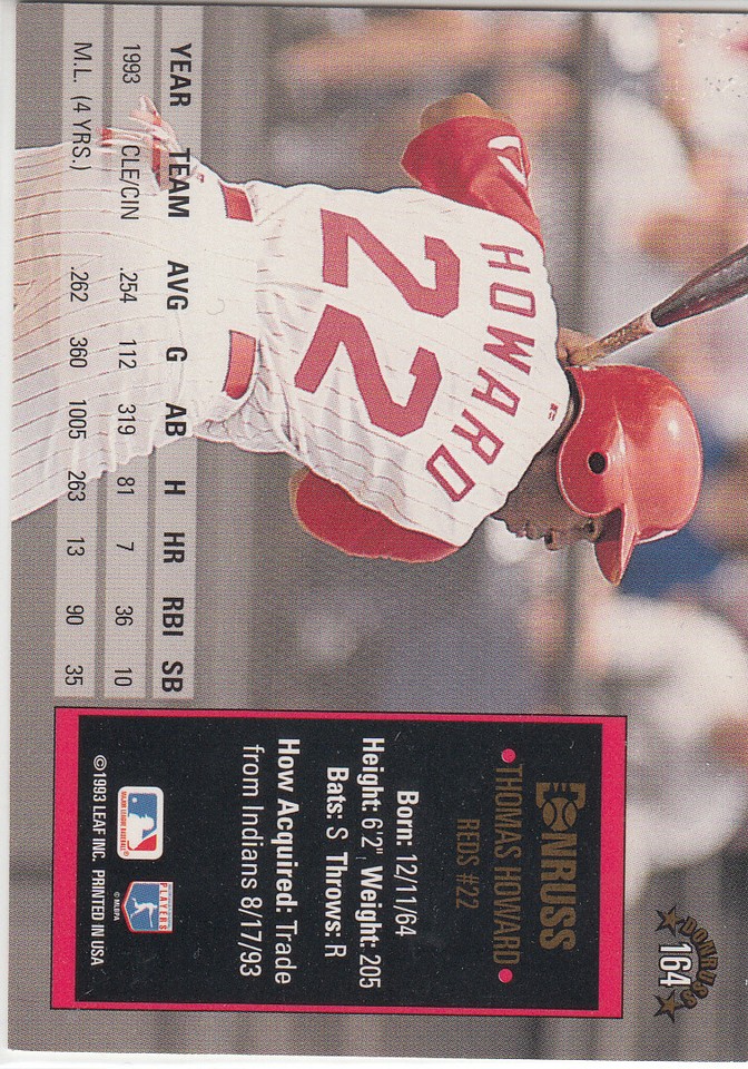 THOMAS HOWARD 1994 Donruss #164 Reds Error Variation Oddball Missing ...