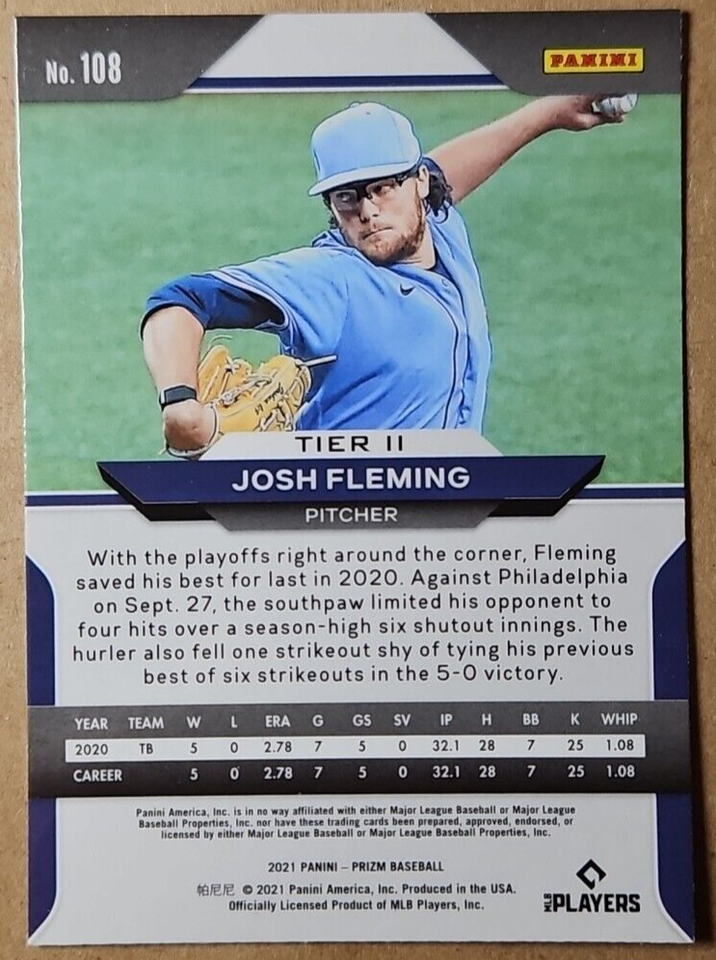 2021 Prizm Baseball #108 Josh Fleming - Tampa Bay Rays Rookie Baseball Card RC | eBay