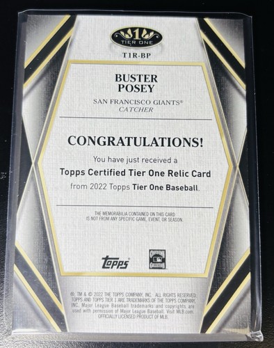 Buster Posey 2022 Topps Tier One Game Used Memorabilia Relic /399 ...