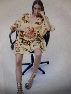 NWT_ZARA SS23 EMBROIDERED LINEN BLEND DRESS ECRU | 5107/055_XS-XL | eBay