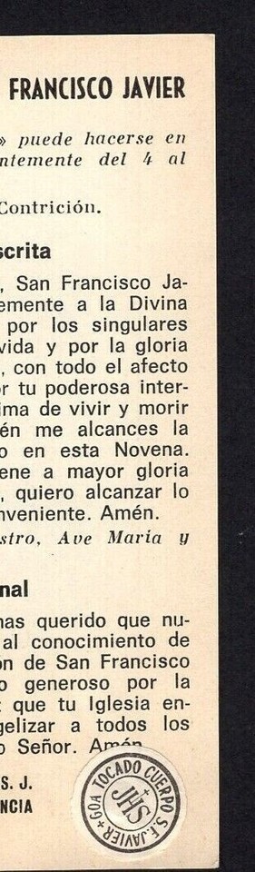 Holy card antique relic de San Francisco Javier santino image pieuse ...