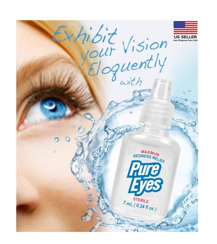PURE EYES DROPS REDNESS RELIEF 0.24 FL OZ 7ML . 12 or 24 Pack, Exp.03/ ...