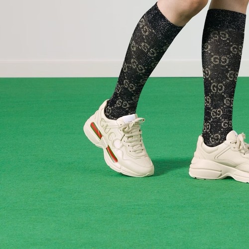 Gucci Rhyton Leather Monogram GG Cream Green Red Stripe Sneakers ...