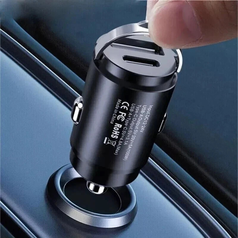 100W Fast Car Charger Mini Dual USB Type-C PD Socket Adapter For iPhone ...