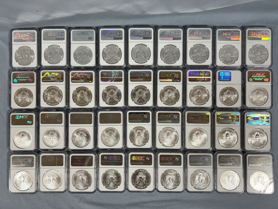 1986 - 2021 T1 AMERICAN SILVER EAGLE 36 COIN SET NGC MS69 BROWN, EAGLE ...