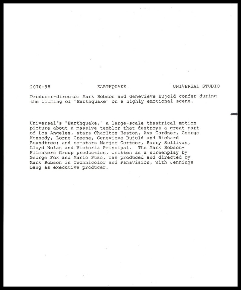 MARK ROBSON + GENEVIEVE BUJOLD in Earthquake (1974) STUNNING PORTRAIT ...