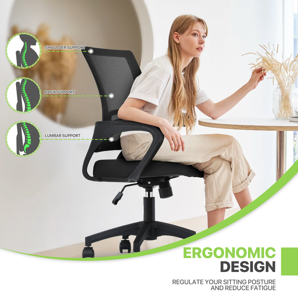 2 PCS Breathable Mesh Computer Desk PC Seat Swivel Home Office Black ...