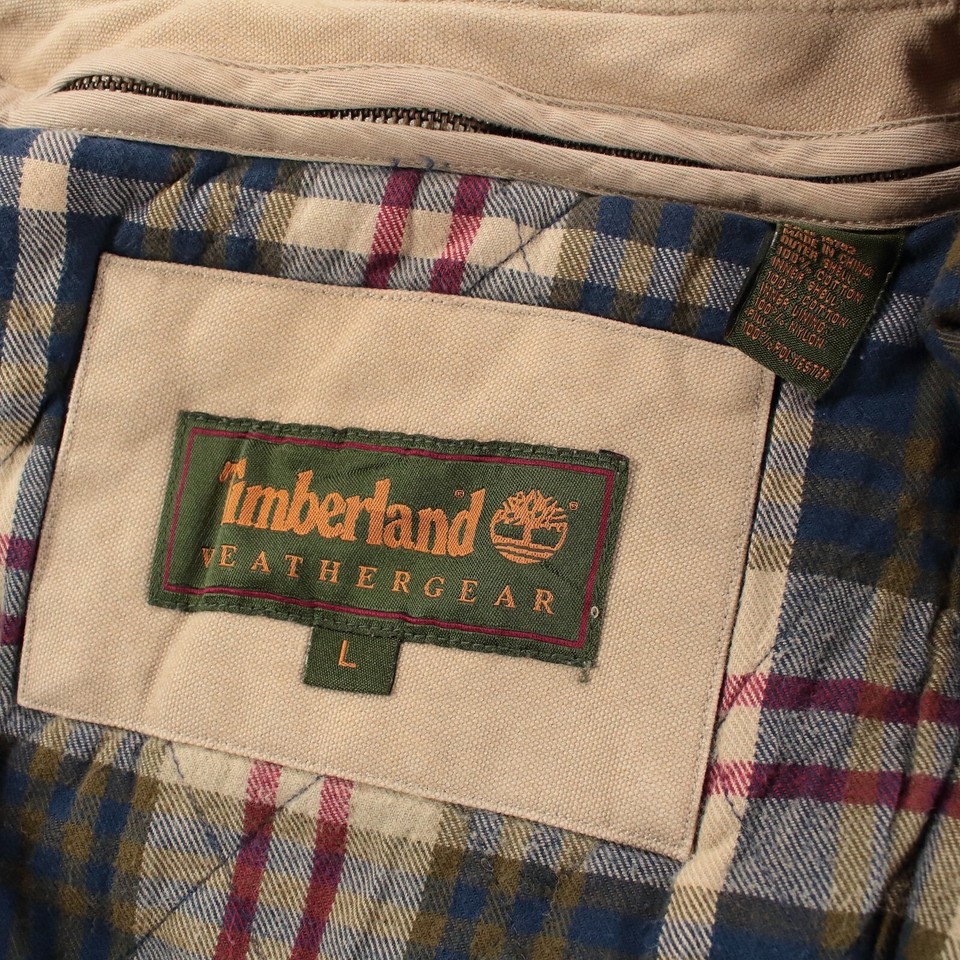 vtg 90s TIMBERLAND flannel lined canvas field coat LARGE tag barn chore ...