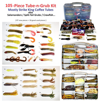 105-Piece STRIKE KING COFFEE TUBES & GRUB Soft Plastic TACKLE BOX Bait ...