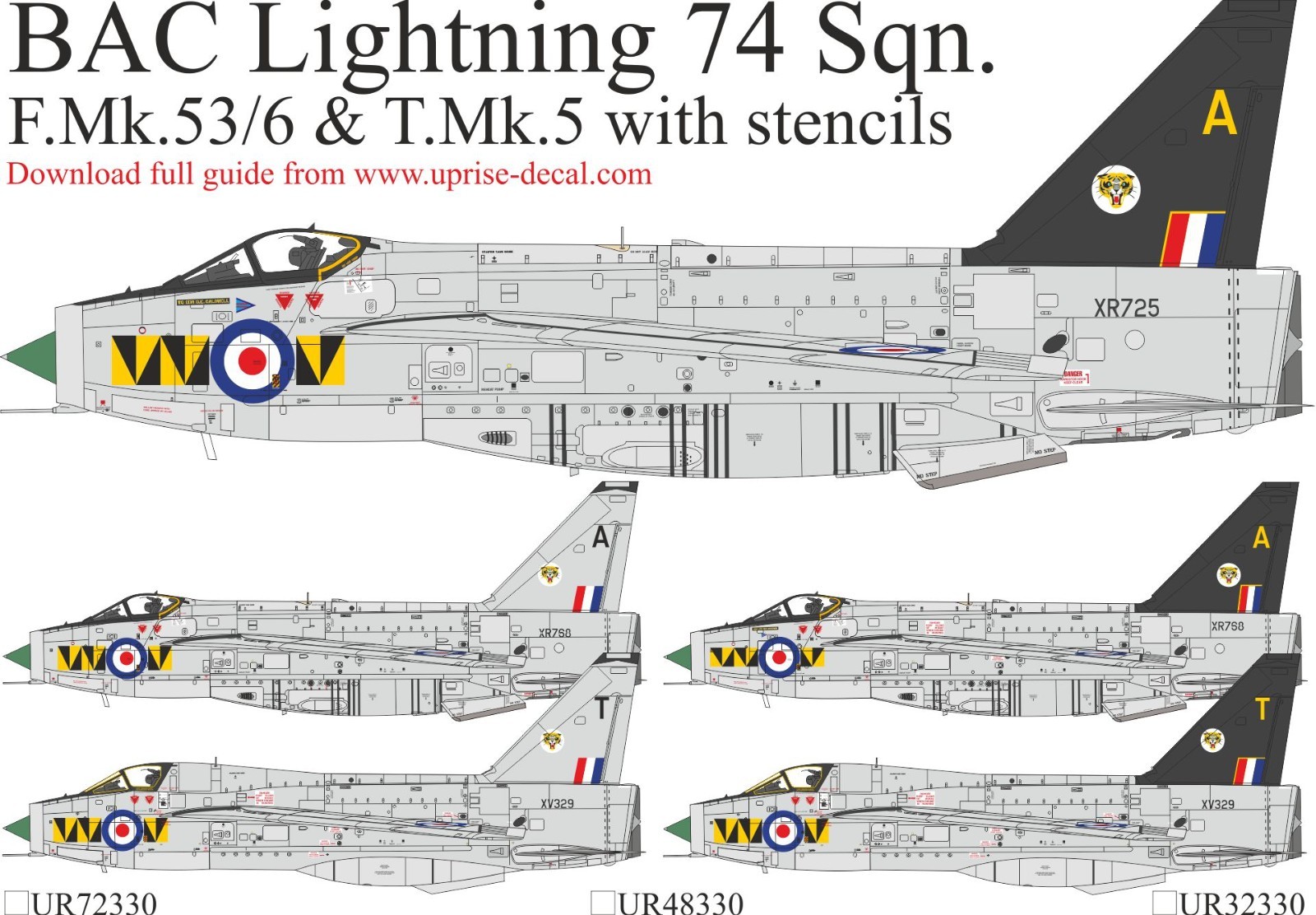 1:48 Decal BAC Lightning 4 Sqn. F.Mk.6 & T.Mk.5 with stencils UpRise ...