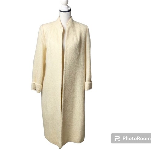 Fleurette vintage Union made cream mohair wool open front long duster ...