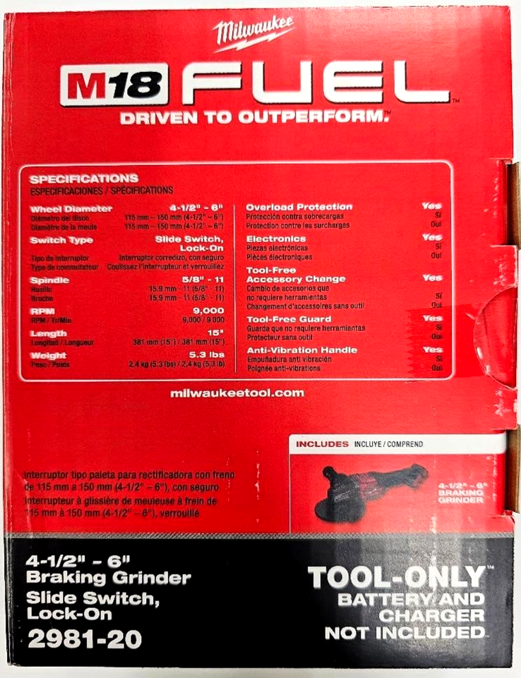 NEW In BOX Milwaukee M18 FUEL 2981-20 Grinder Switch 4 1/2 / 6" 18 Volt ...