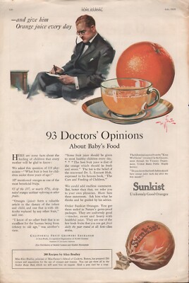 1920 Vintage SUNKIST Oranges Baby & Orange Juice Everyday Food Print Ad ...