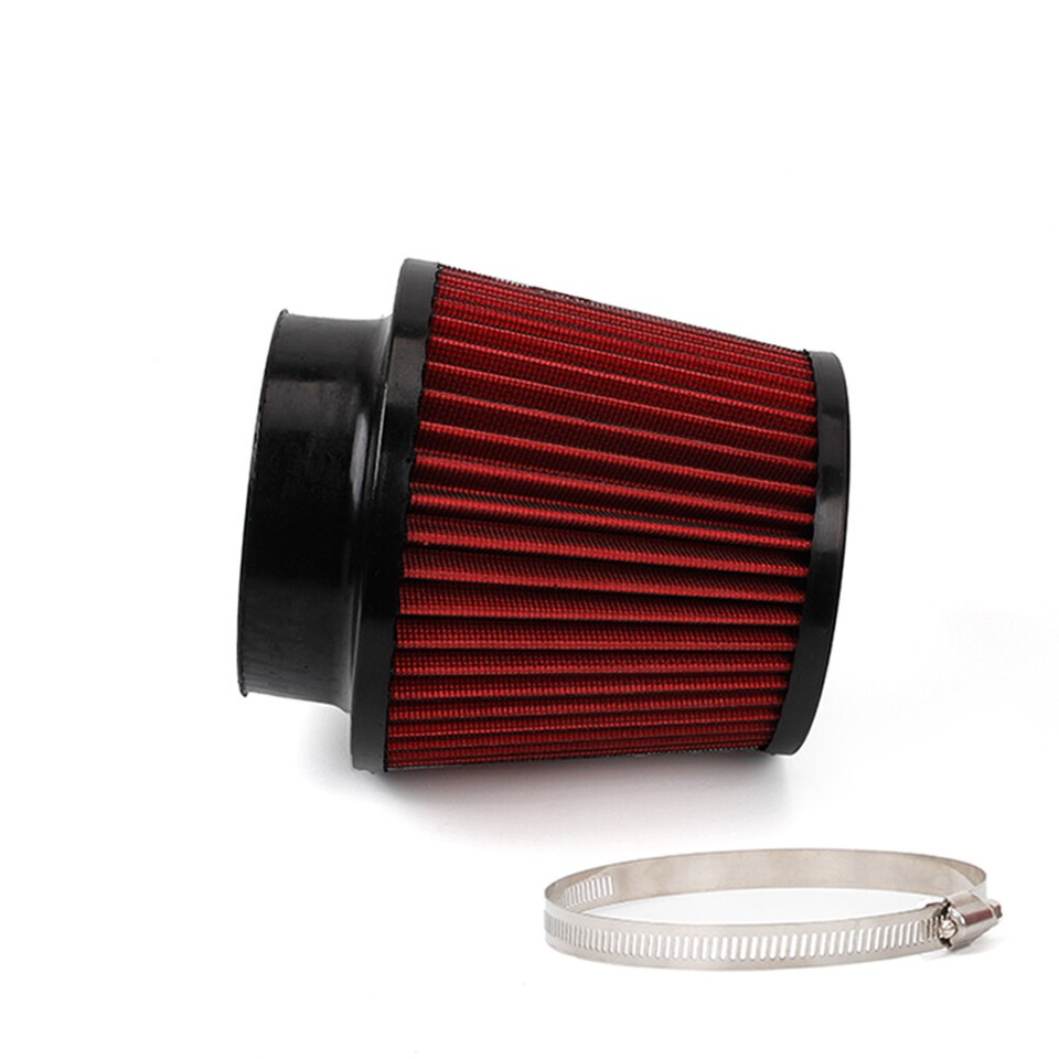 Red 4" Inlet Truck Air Filter Dry High Flow Clamp-On Round Cone Air ...