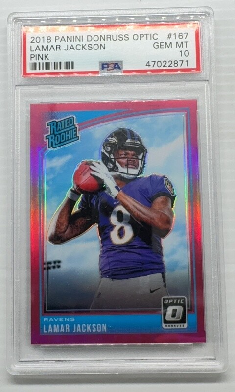2018 Donruss Optic Lamar Jackson Pink Prizm Rated Rookie RC #167 PSA 10 ...