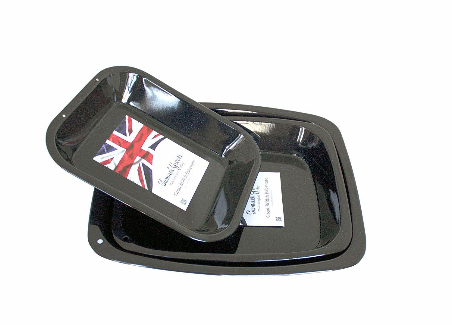 Samuel Groves 3 pcs Enamel Roasting Tin Tray Set Roaster Large Medium ...