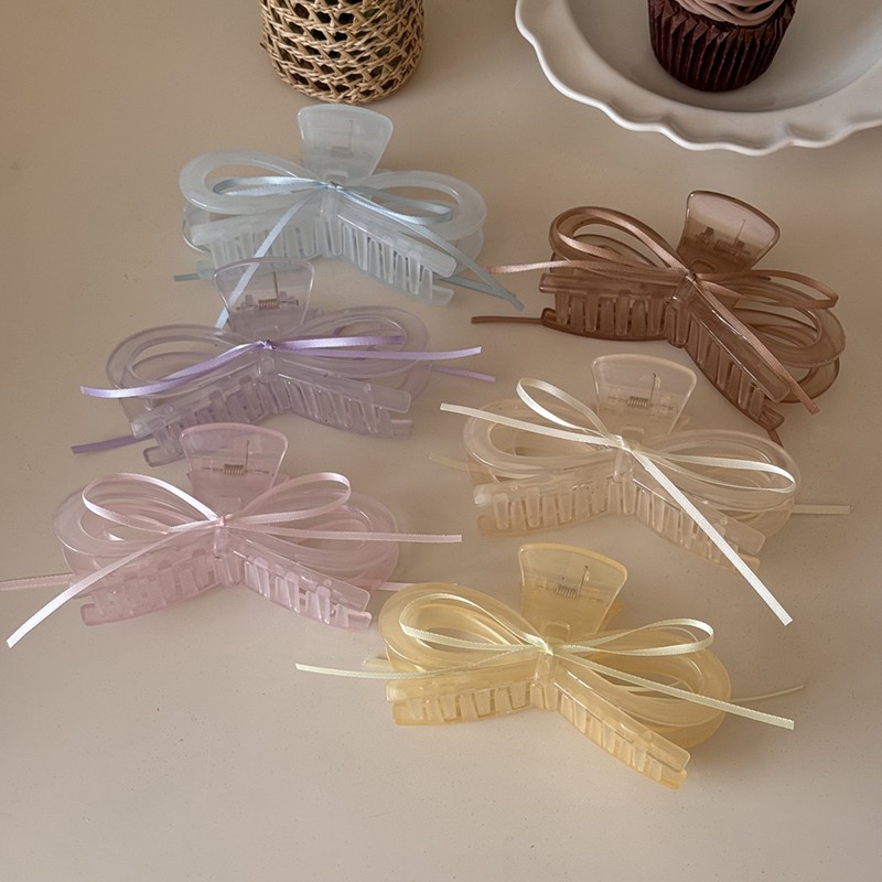 Acrylic Large Bow Streamer Grab Clip Hairpin French Hair Shark Clip ...