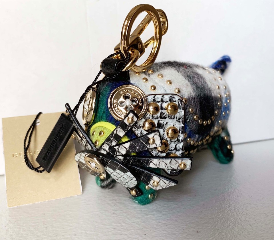 $395 Burberry Trevor The Scottie Dog Studded Bag Charm Stuffed Piggy ...