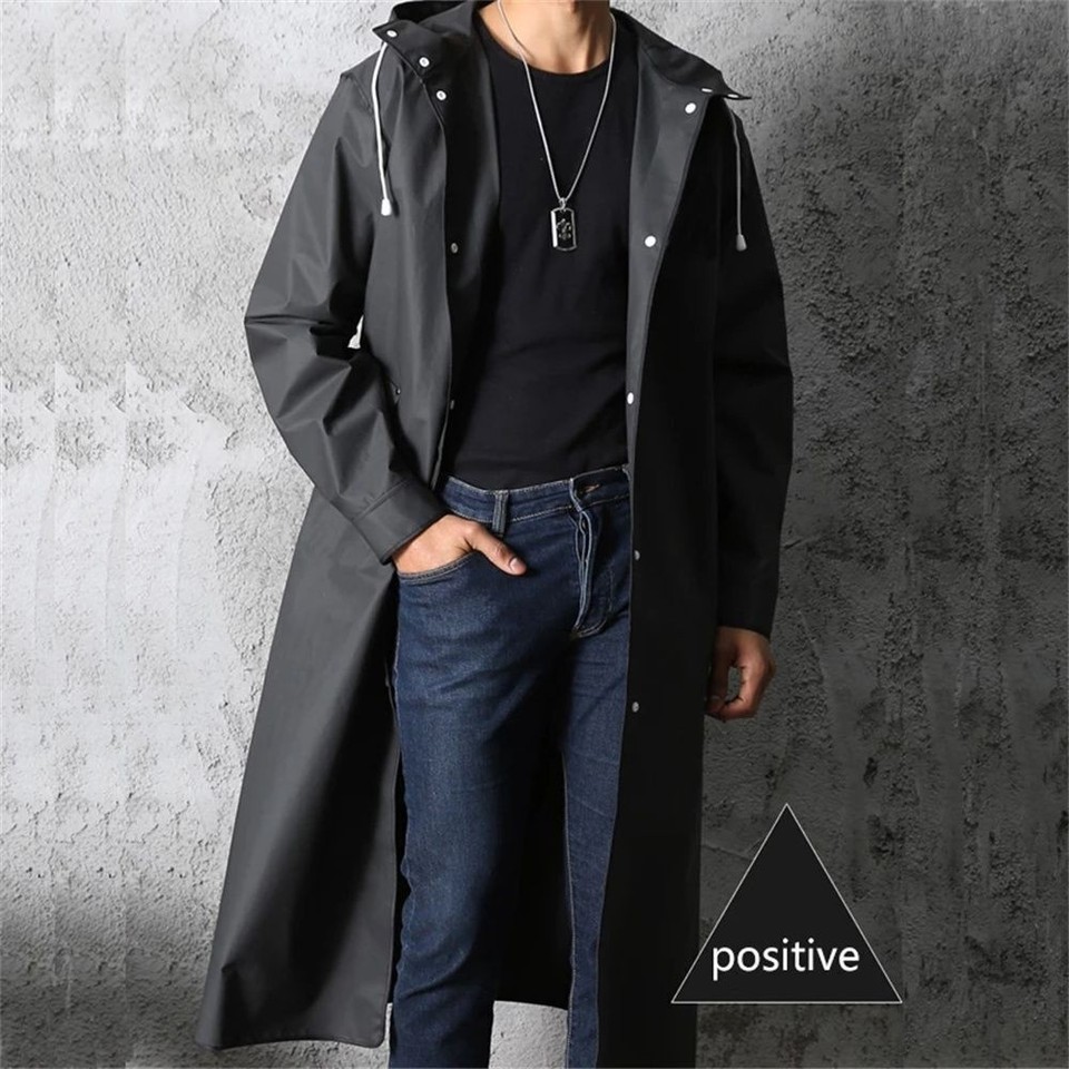 Mens Womens Unisex Long Hooded Rain Coat Waterproof Rain Mac Coat ...