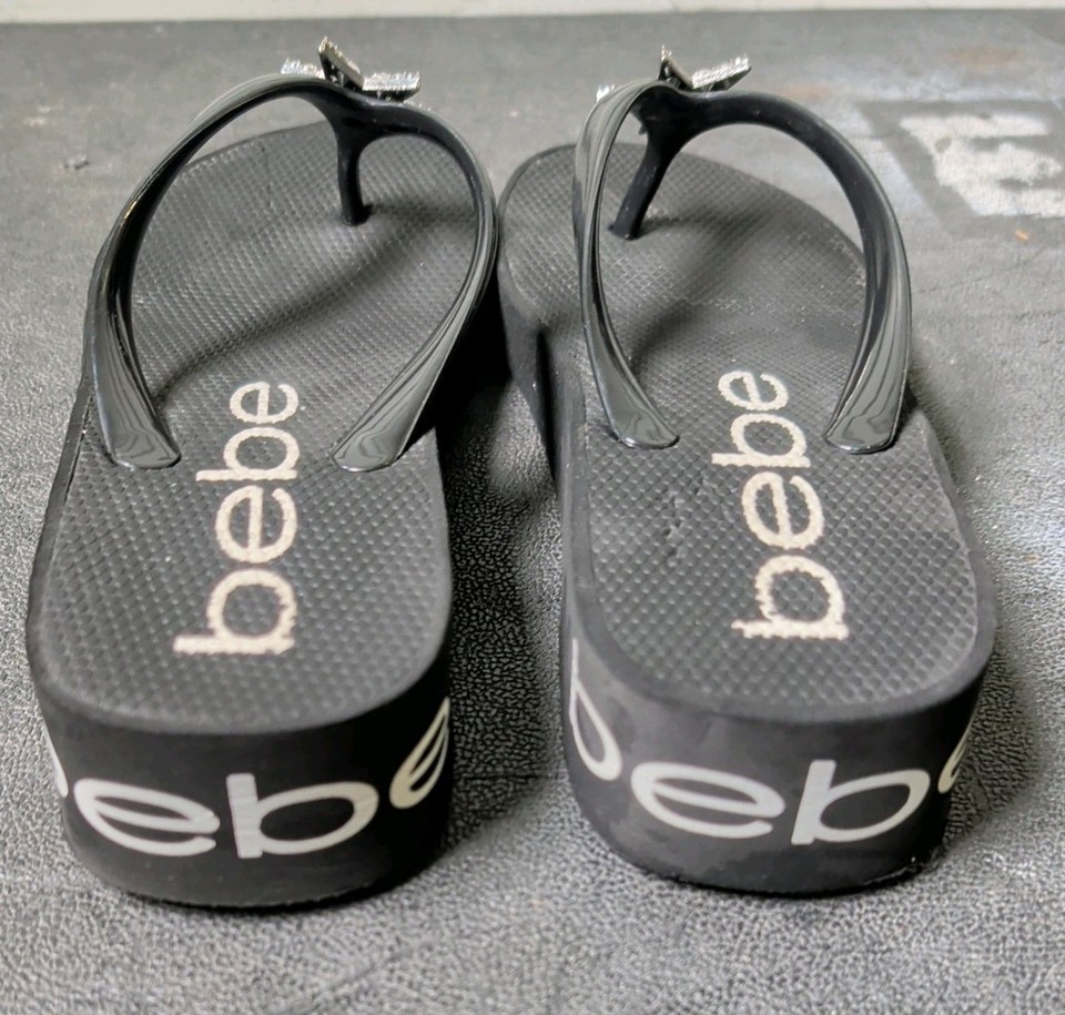 Bebe Black Platform Flip Flops with Crystal Star Women's Size 9 Thong ...