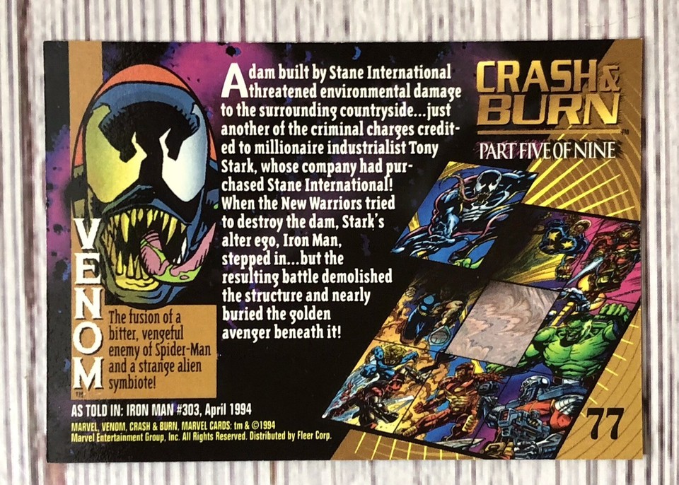 1994 Fleer MARVEL UNIVERSE Crash & Burn #77 Venom | eBay